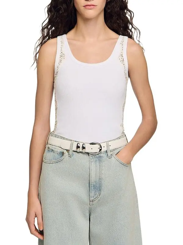 Sandro Isia Lace Vest Top - White