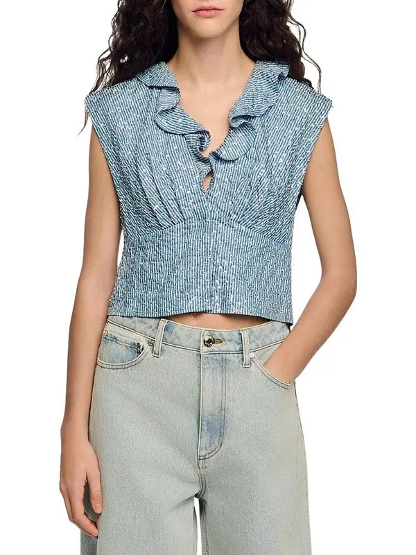 Sandro Iseo Sequin Crop Top - Blue
