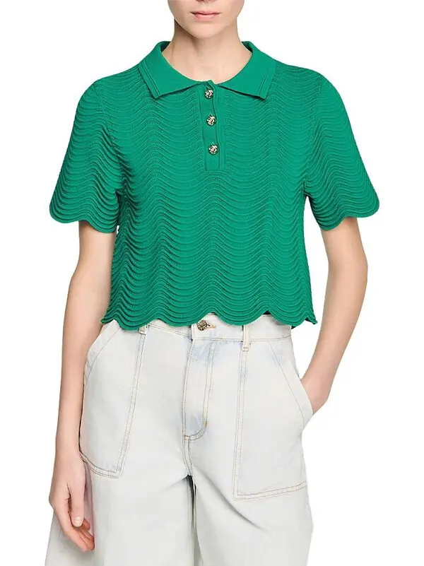 Sandro Campea Fancy Stitch Polo Top - Emeuraude Green