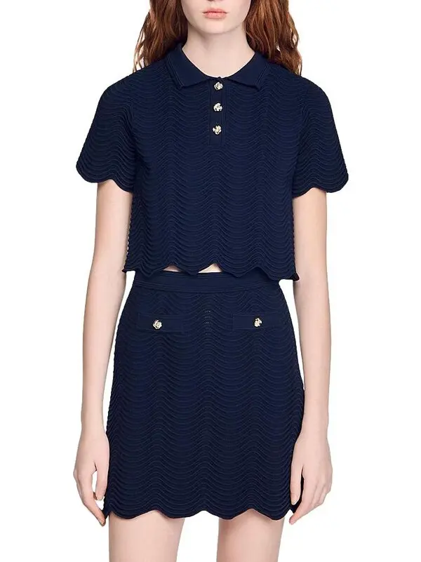 Sandro Campea Fancy Stitch Polo Top - Navy Blue