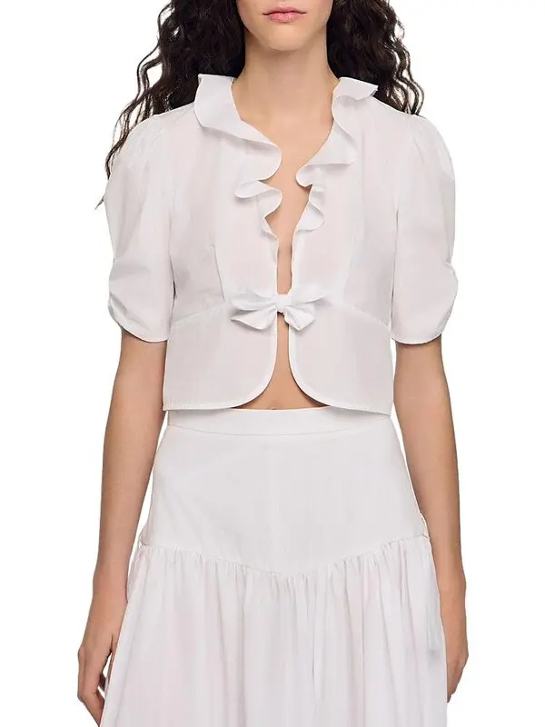 Sandro Aleo Ruffle Top - White