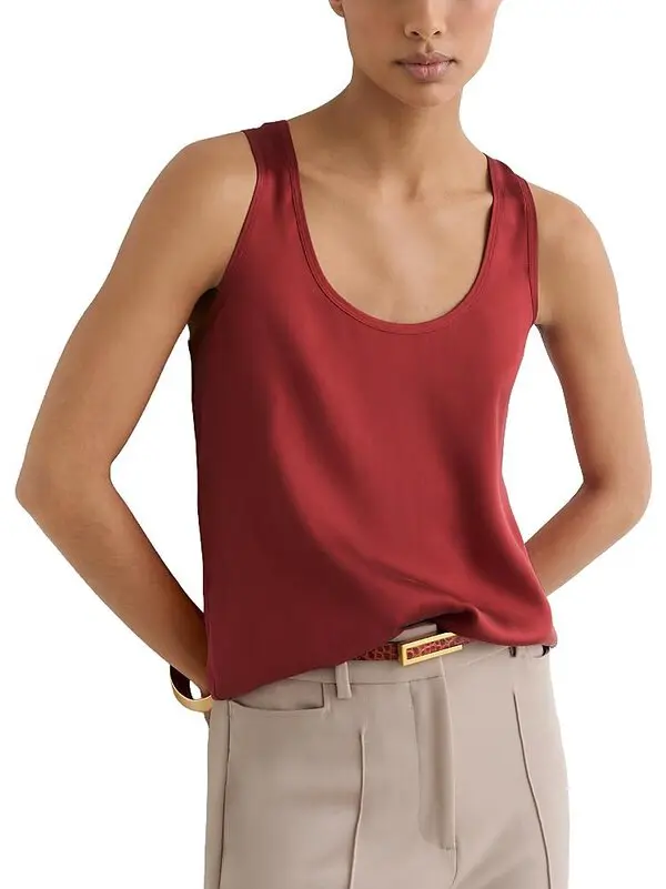 REISS Ruby Mixed Media Cami Top - Rose Red