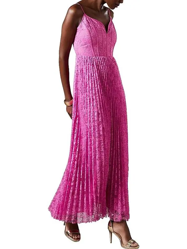 Coast Lace Pleated Maxi Dress - Pink