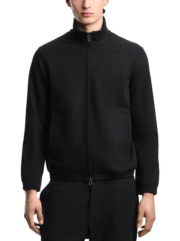 Emporio Armani Chevron Motif Interlock Zip-up Sweatshirt - Navy Blue