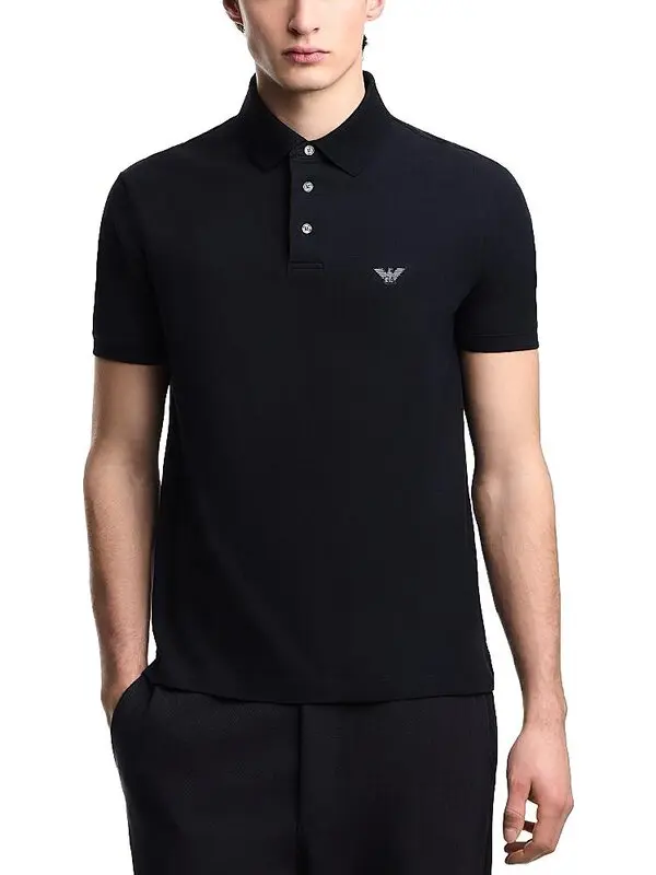 Emporio Armani Embroidered Logo Pique Polo Shirt - Navy Blue