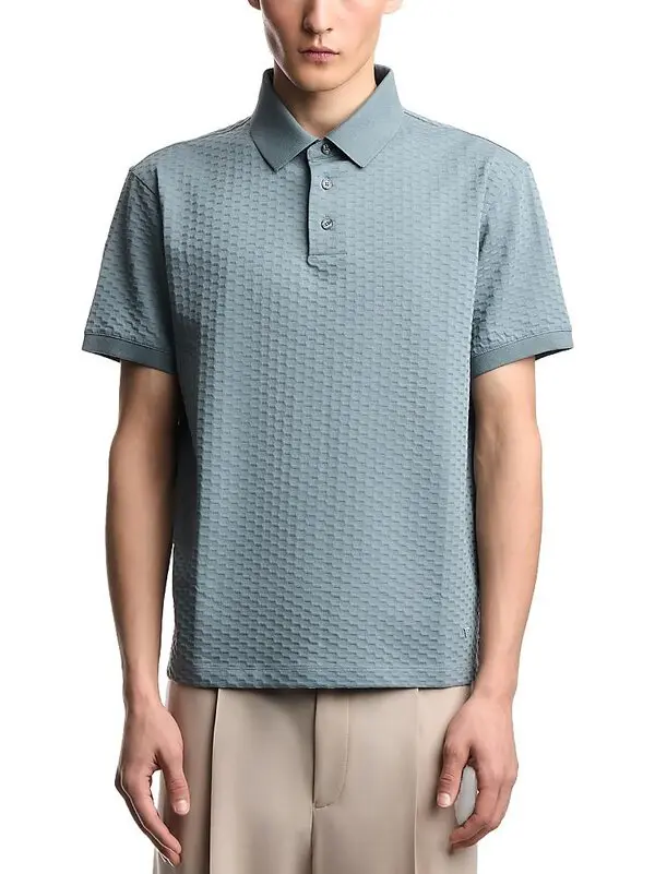Emporio Armani Textured Cotton Polo Shirt - Stormy Sea