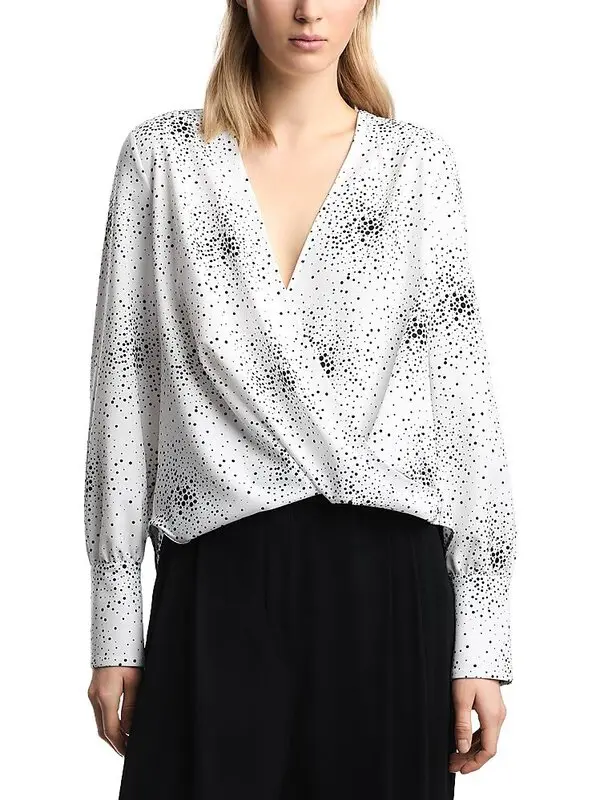Emporio Armani Faux Wrap Long Sleeve Top - White/black Polka Dot