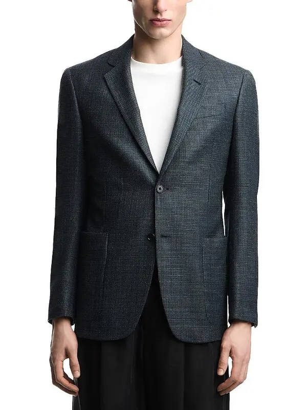 Emporio Armani Regular Fit Jacket In Wool & Silk Blend - Green