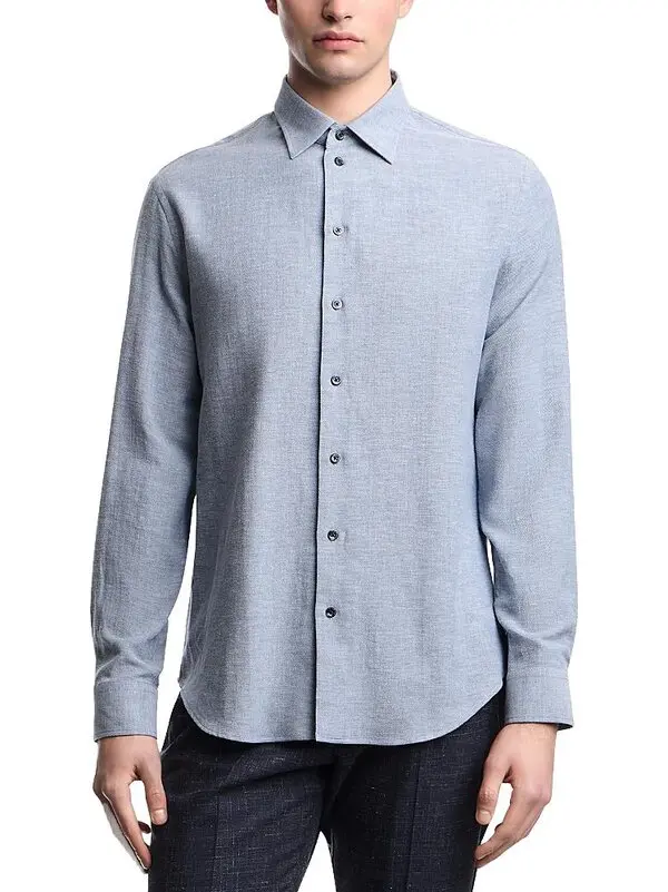 Emporio Armani Cotton & Linen Textured Sport Shirt - Blue