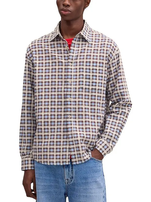 Nn07 Deon Patterned Pocket Shirt - Blue Check