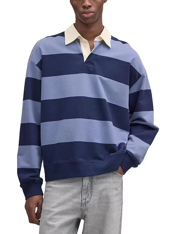 Nn07 David Stripe Rugby Polo - Blue Stripe