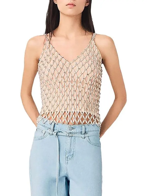 Maje Lakoya Beaded Top - Ecru