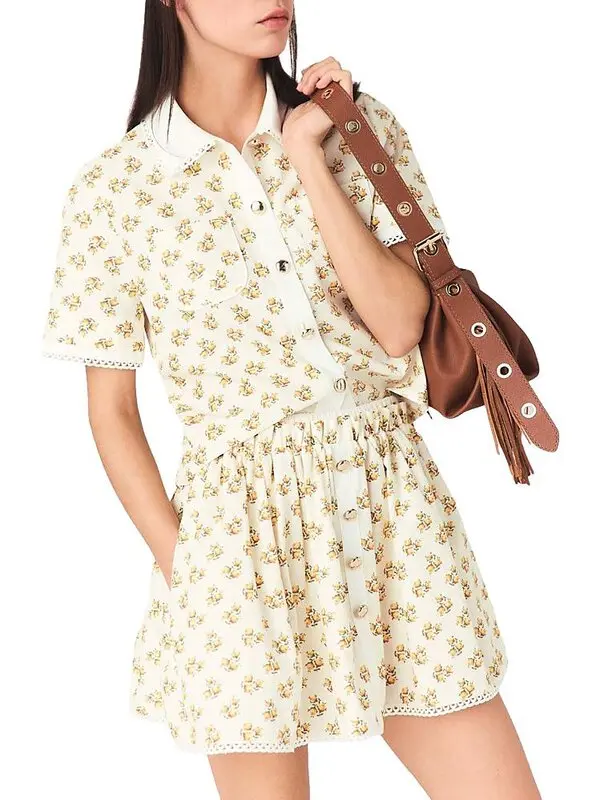 Maje Printed Croquet Trim Shirt - Yellow Small Flowers