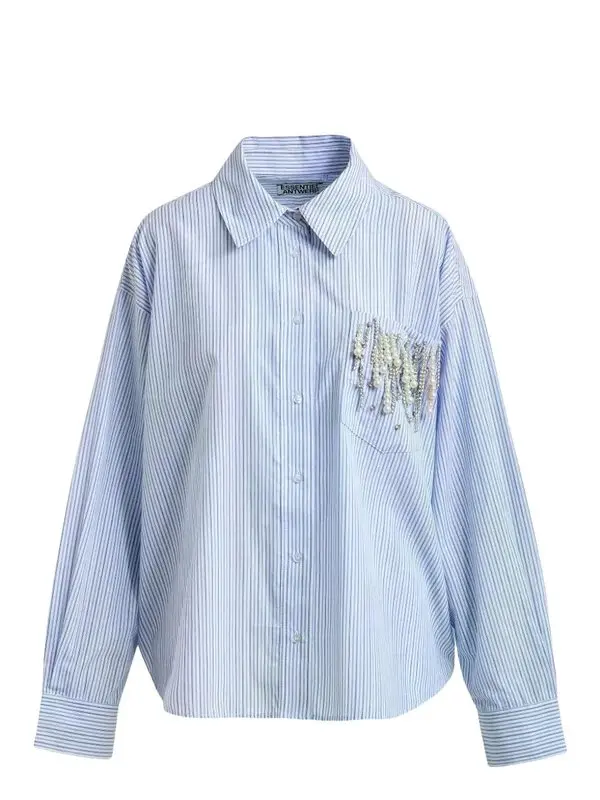 Essentiel Antwerp Striped Embellished Pocket Shirt - Blue