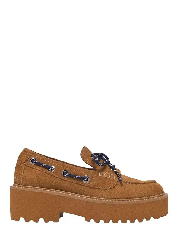 Maje Suede Platform Loafers With Rope Detailing - Caramel