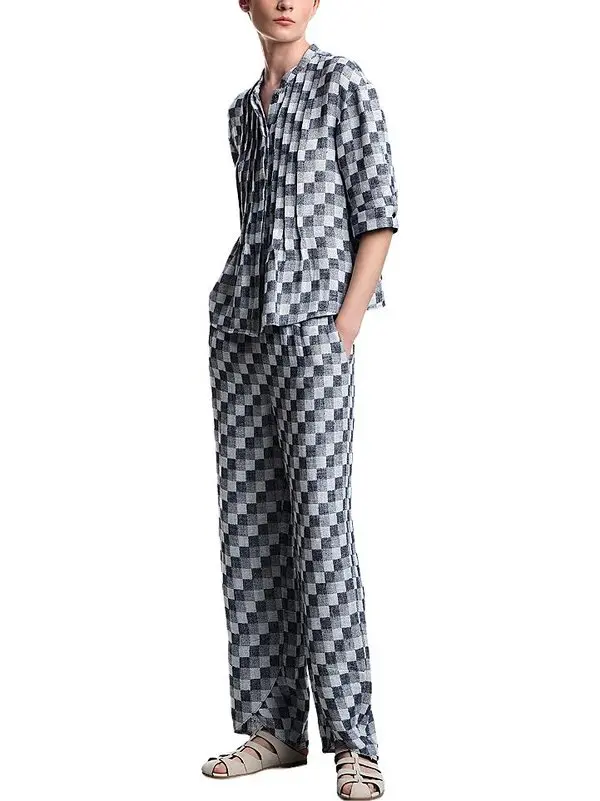 Emporio Armani Linen Gauze Shirt - Navy/natural Check