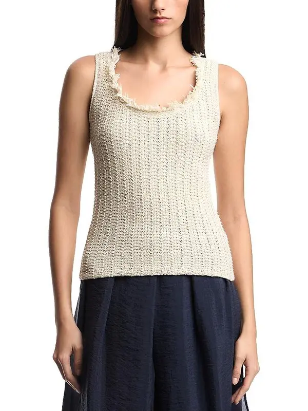 Emporio Armani Knit Top With Fringe Detail - Vanilla