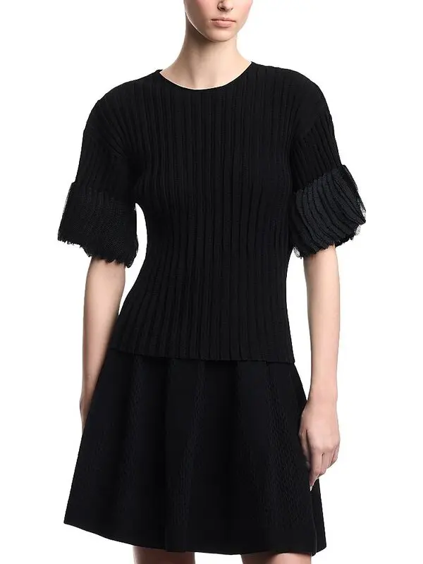 Emporio Armani Rib Knit Ruffle Motif Top - Black