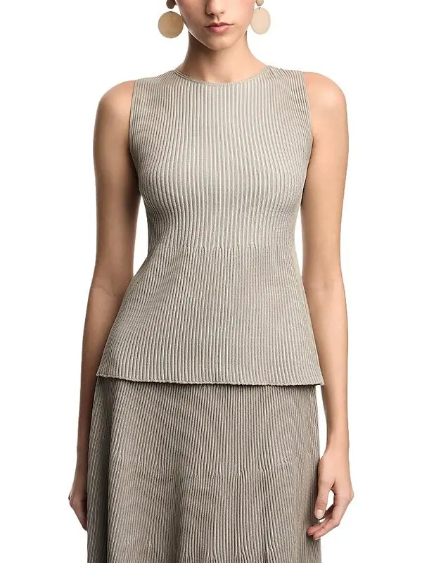 Emporio Armani Bicolor Ribbed Sleeveless Top - Almond/beige