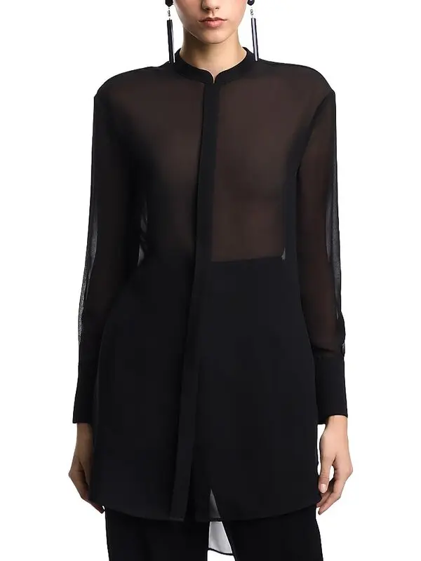 Emporio Armani Techno Georgette Long Shirt - Black