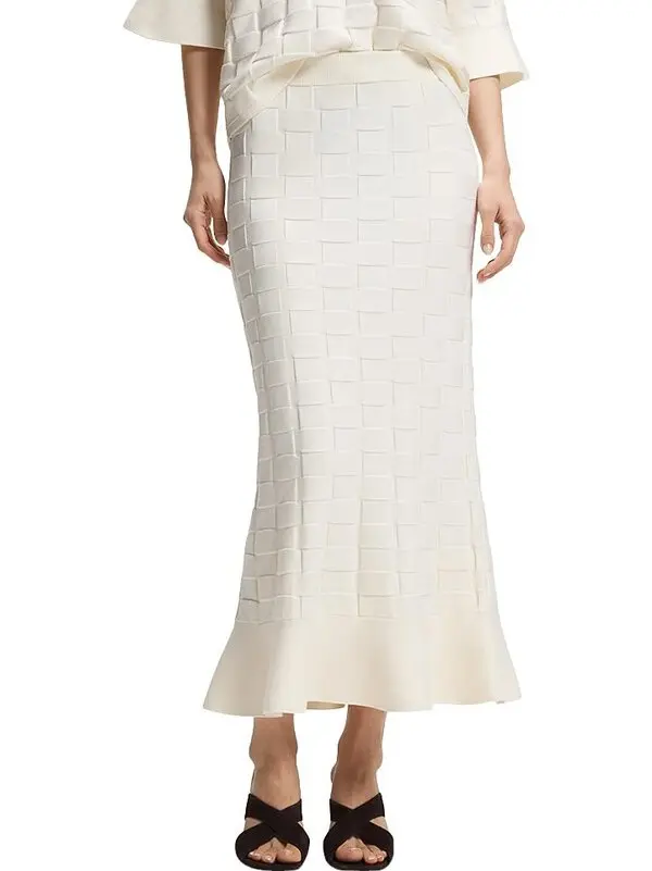BOSS Foppy Check Textured Maxi Skirt - Soft Cream