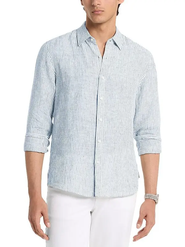 Michael Kors Long Sleeve Stripe Linen Shirt - Chambray