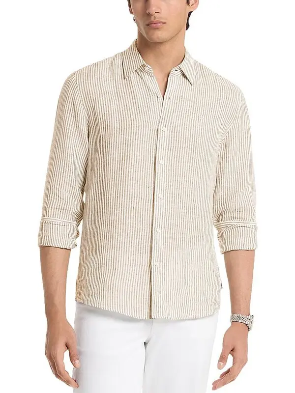 Michael Kors Long Sleeve Stripe Linen Shirt - Khaki