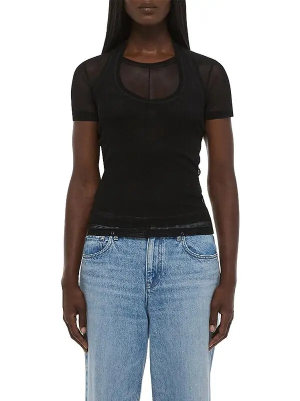 Helmut Lang Fine Mesh Layered Tee - Black