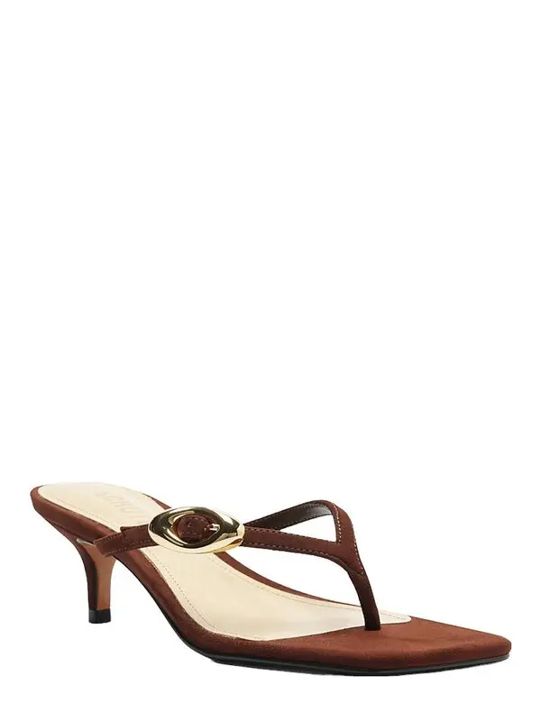 Schutz Miriam Nubuck Thong Sandals - Chestnut Brown