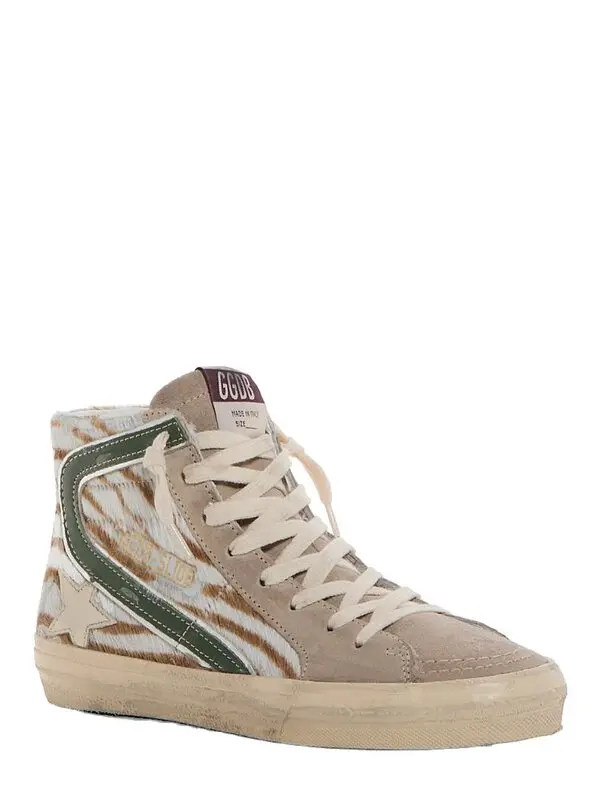 GOLDEN GOOSE Slide Calf Hair Sneakers - White/brown