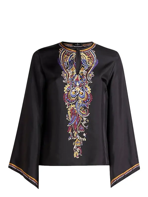 Etro Keyhole Blouse With Flared Sleeves - Printed Black