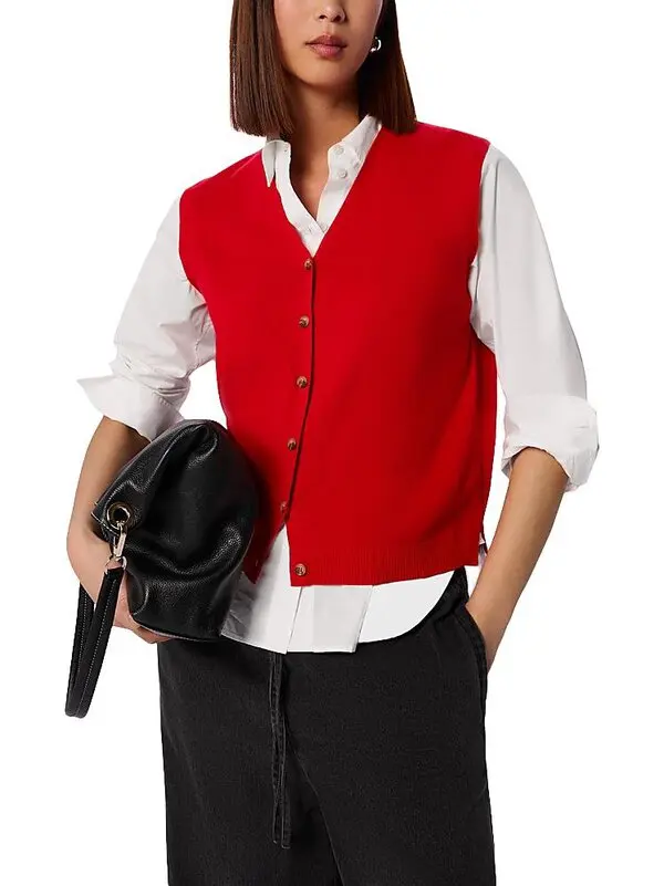 Whistles V-neck Button-front Knit Vest - Red