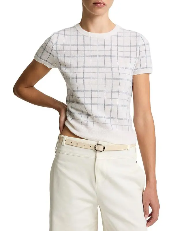 Vince Plaid Crewneck Top - Lagoon Combo