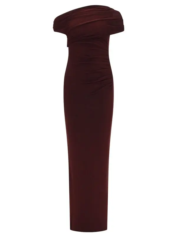 SELF-PORTRAIT Long Draped Dress - Brown