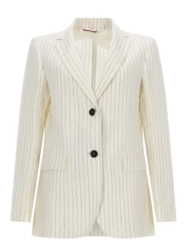 Max Mara Linen Pinstripe Blazer - White