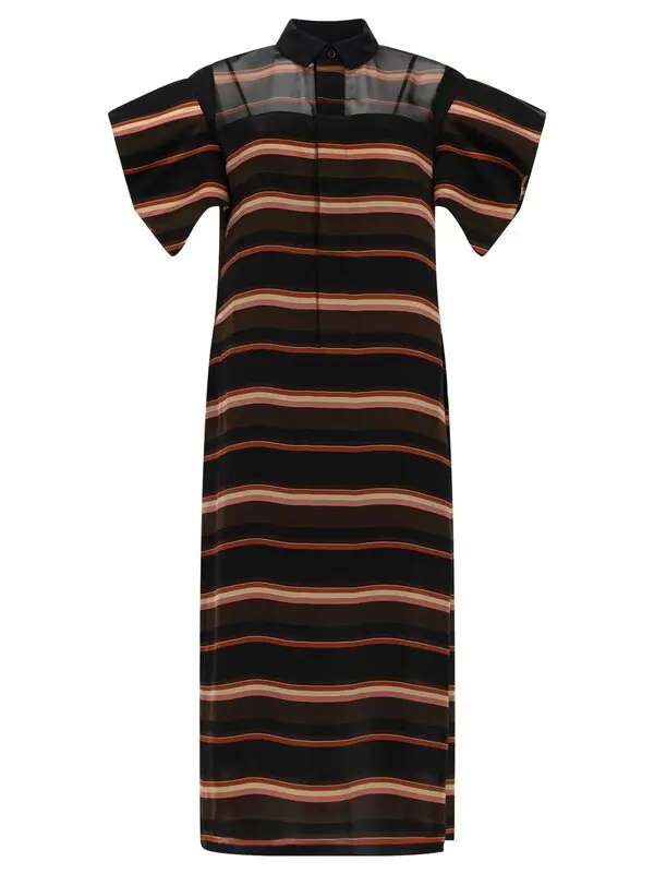 Sacai Midi Dress With Stripe Print - Black
