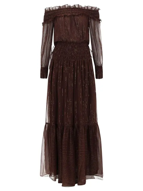 SELF-PORTRAIT Dress With Ruffles And Flounces - Brown