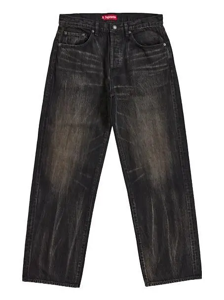 Supreme Distressed Loose Fit Selvedge Jean - Washed Black