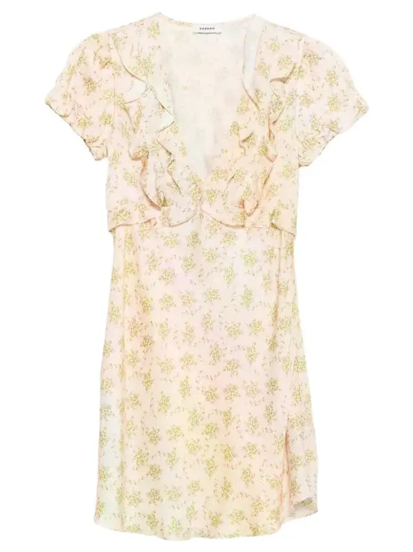 Sandro Louise Ruffled Floral Mini Dress - Pink