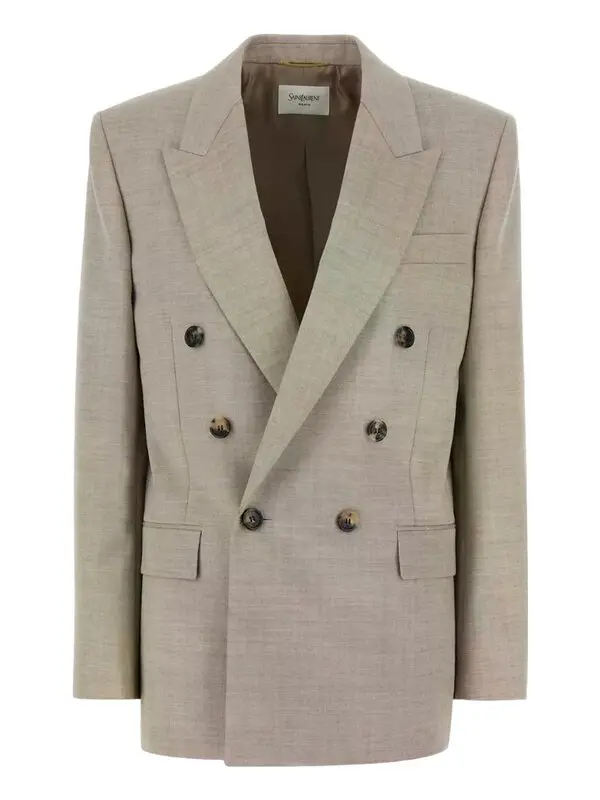 Saint Laurent Double-breasted Wool Blazer - Neutrals