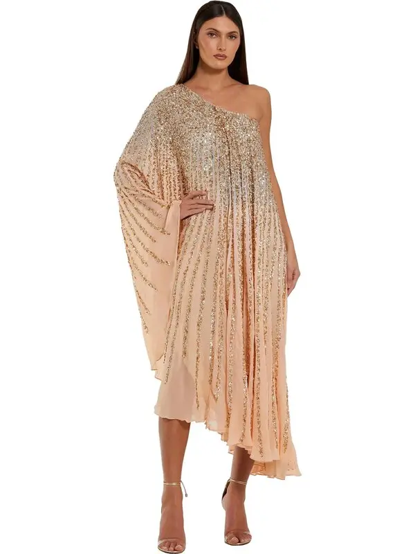 Mac Duggal Ombre Sequin Kaftan Dress - Champagne Gold