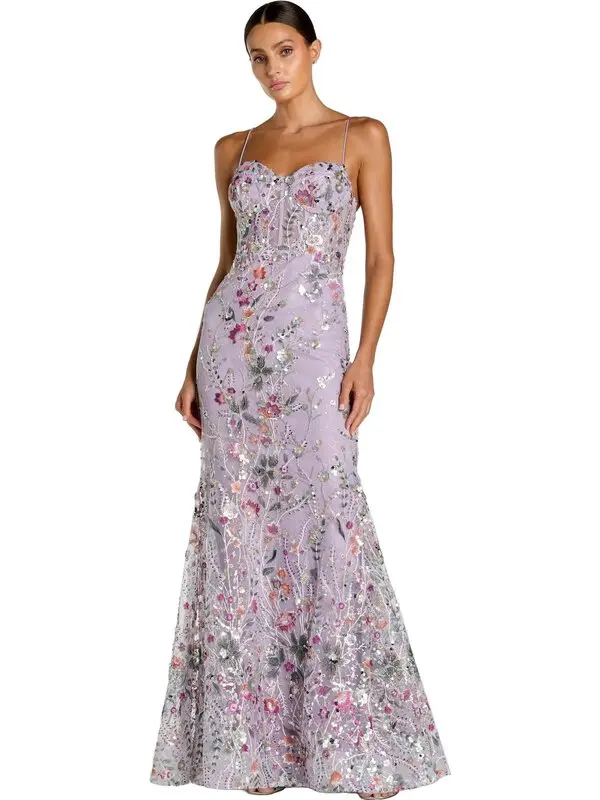 Mac Duggal Floral Embroidered Trumpet Gown - Lilac Multi