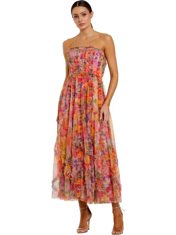 Mac Duggal Floral Ruffle Strapless Dress - Multicolor