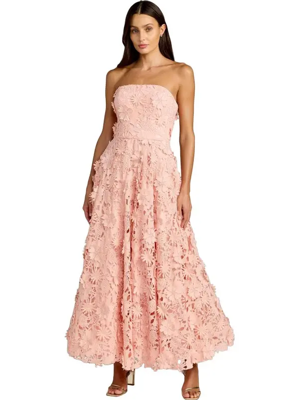 Mac Duggal Strapless Floral Embroidered Lace A-line Dress - Blush