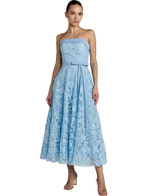 Mac Duggal Embroidered Lace Strapless Midi Dress - Powder Blue