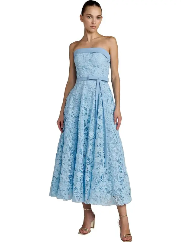 Mac Duggal Embroidered Lace Strapless Midi Dress - Powder Blue