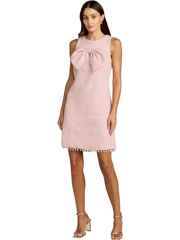 Mac Duggal Boucle Mini Dress With Bow And Pearl Detail - Blush