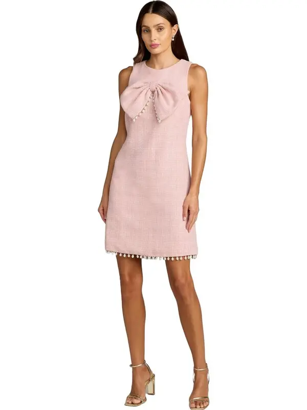Mac Duggal Boucle Mini Dress With Bow And Pearl Detail - Blush