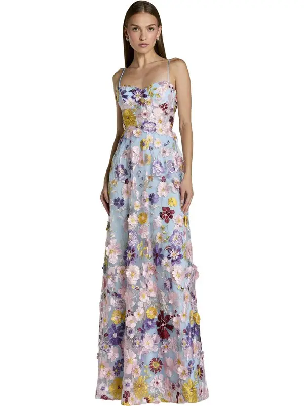 Mac Duggal Floral Embroidered A-line Gown - Powder Blue Multi