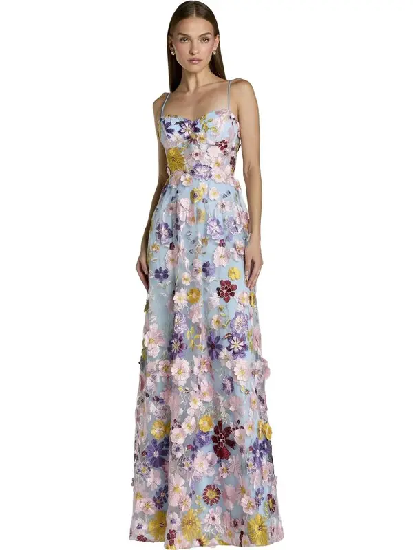 Mac Duggal Floral Embroidered A-line Gown - Powder Blue Multi